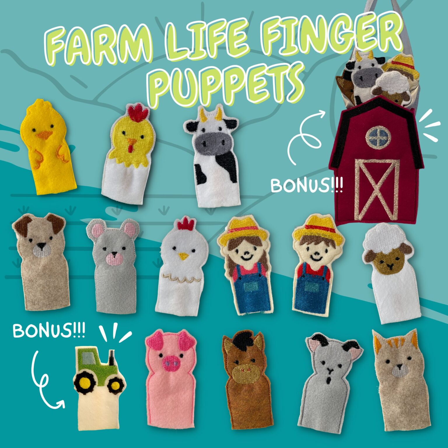 In The Hoop Farm Puppets 15 Pack Includes Bonus Barn Bag for Machine ...
