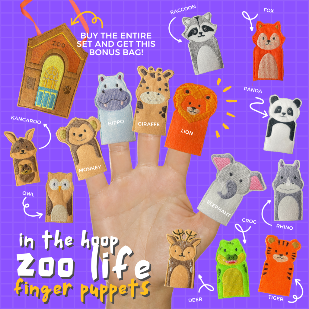 In The Hoop Zoo Life Finger Puppets Includes Bonus Zoo House Finger ...